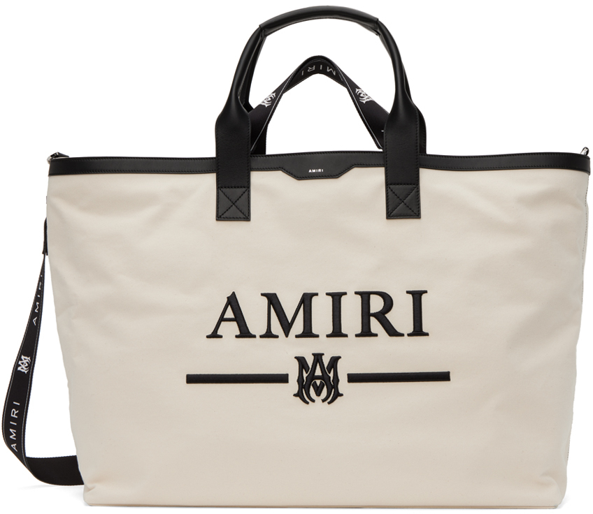 Amiri Beige Logo Embroidery Tote In Natural / Black | ModeSens