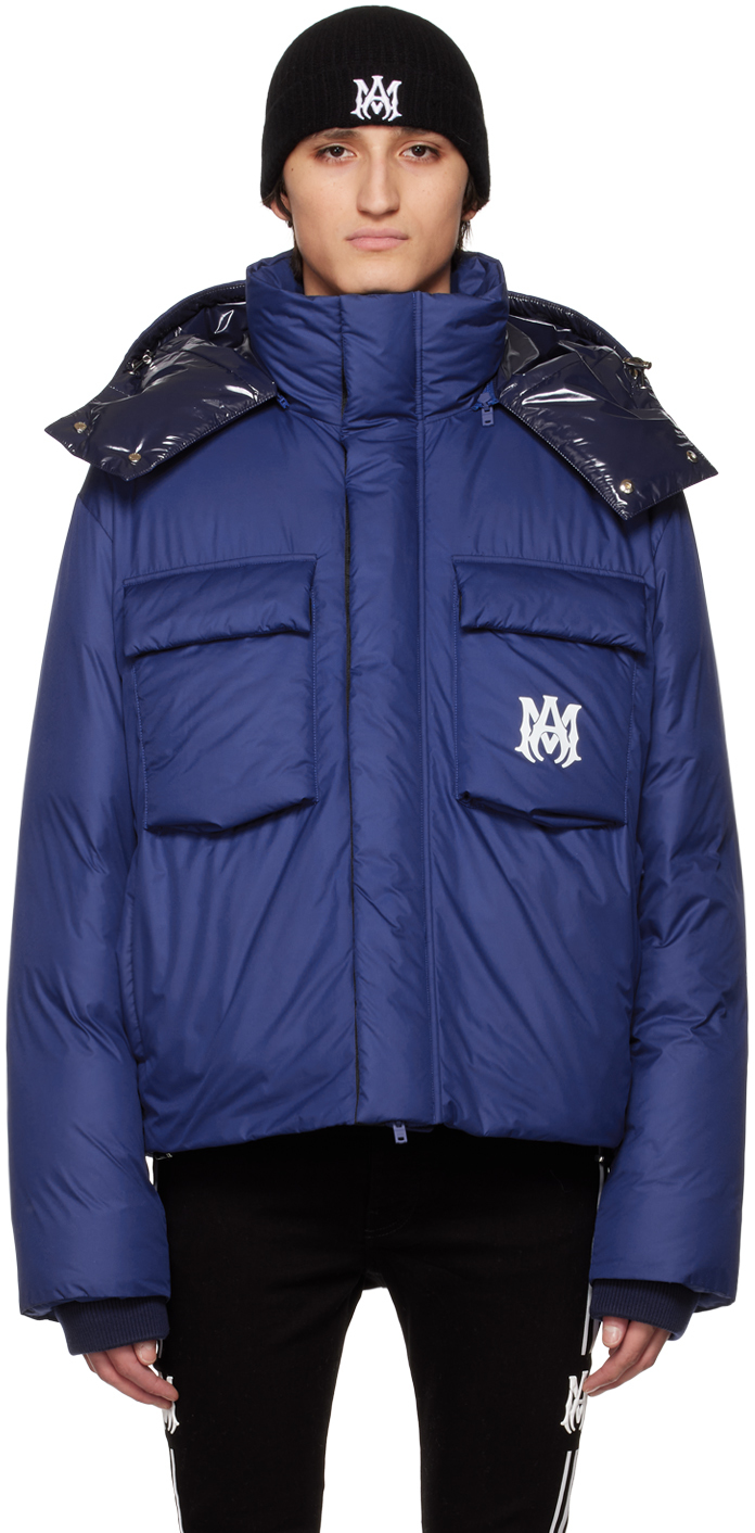 AMIRI: Blue Hooded Down Jacket | SSENSE