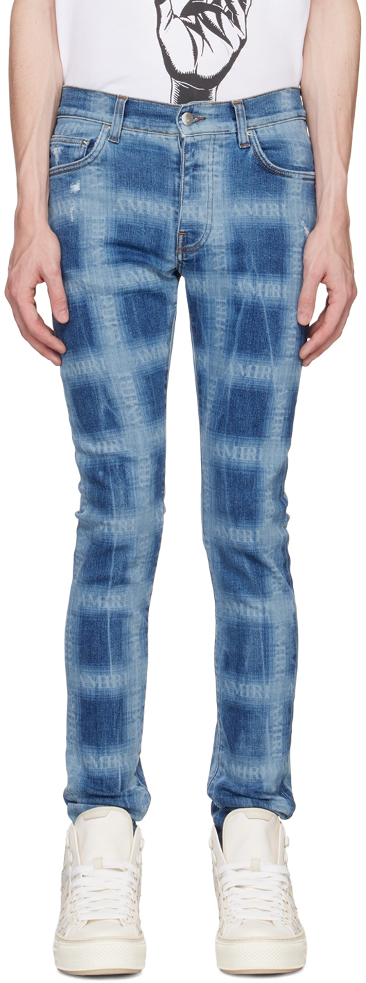 AMIRI: Blue Plaid Jeans | SSENSE Canada