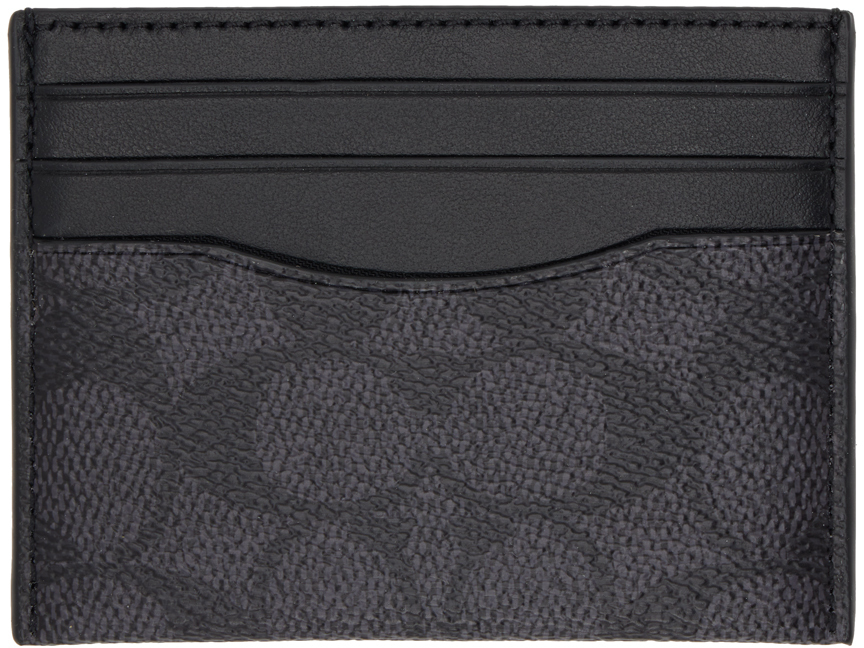Coach Black Logo Card Holder In Charcoal/black | ModeSens