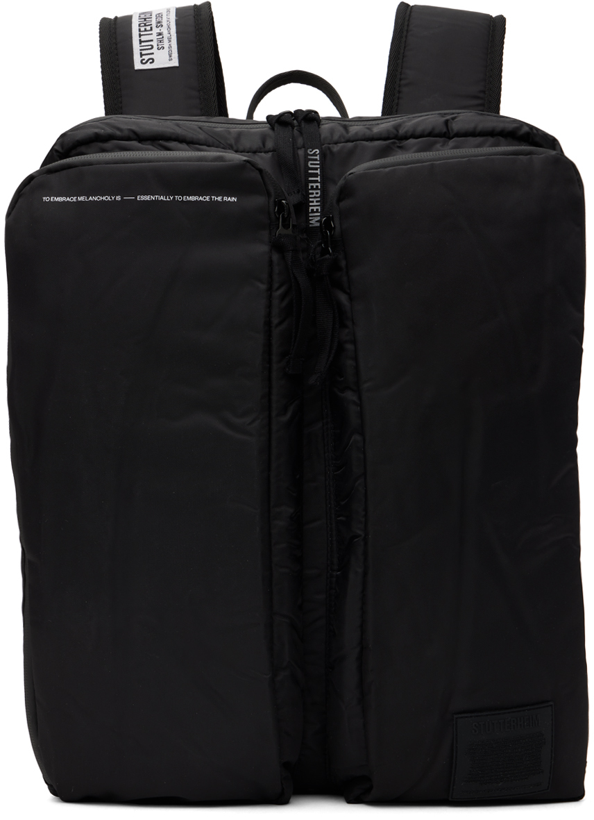 Stutterheim: Black Utility Day Backpack | SSENSE Canada
