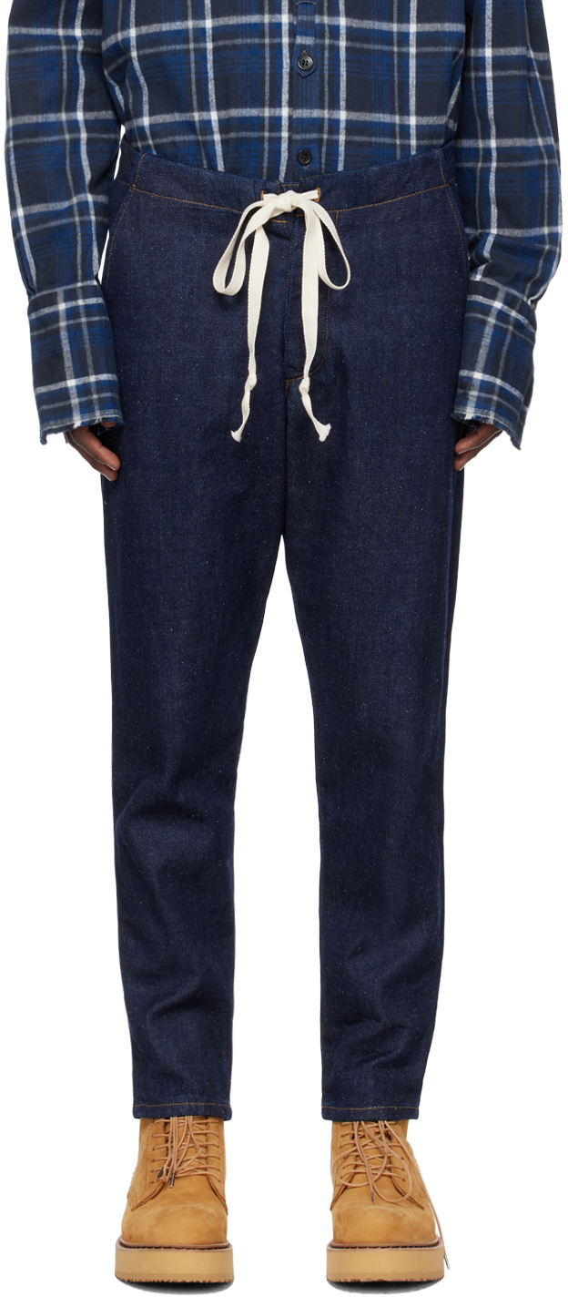 Greg Lauren: Blue Drawstring Jeans | SSENSE