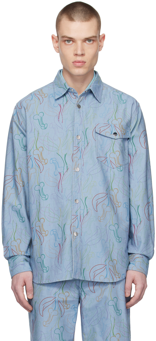 VIKTOR & ROLF MISTER MISTER: Blue Floral Denim Shirt | SSENSE UK