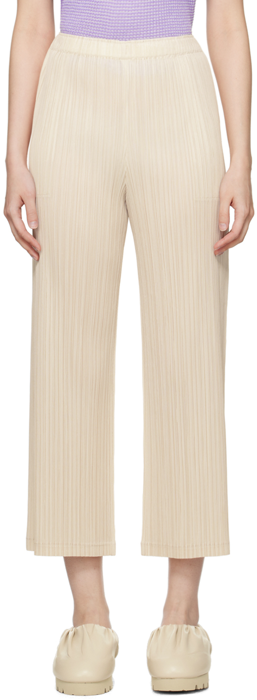 Pleats Please Issey Miyake Off-White Thicker Bottoms 2 Trousers