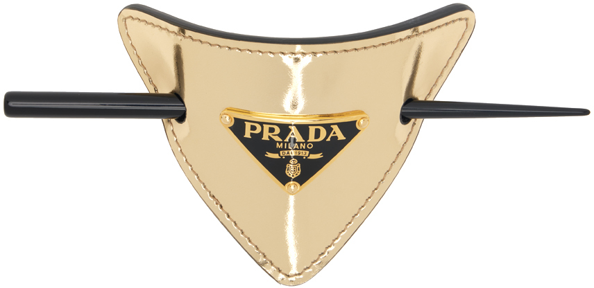 Prada: Gold Leather Hair Clip | SSENSE Canada