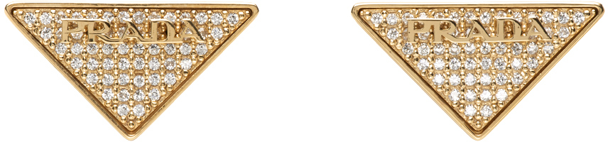 Prada: Gold Crystal Earrings | SSENSE Canada