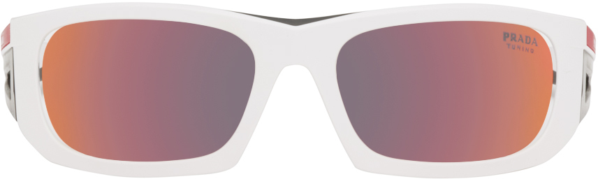 Prada: White Rectangular Sunglasses | SSENSE