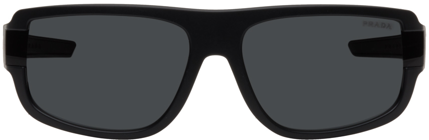 Prada: Black Linea Rossa Rectangular Sunglasses | SSENSE