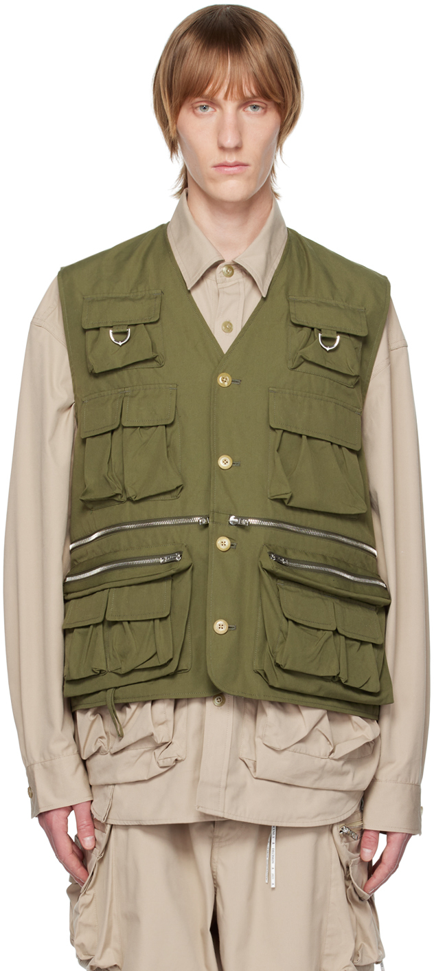 MASTERMIND WORLD: Khaki Multi-Pocket Vest | SSENSE