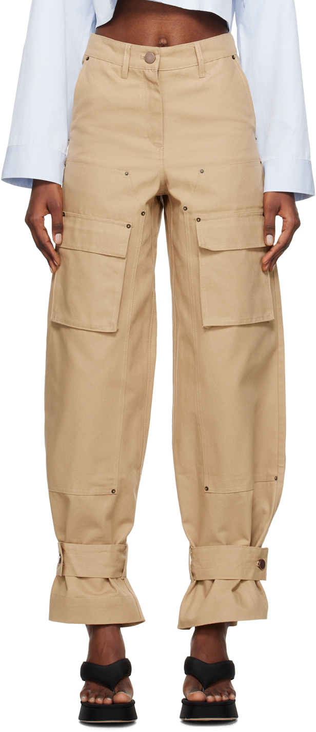Brown Button Tab Cargo Pants by REMAIN Birger Christensen on Sale