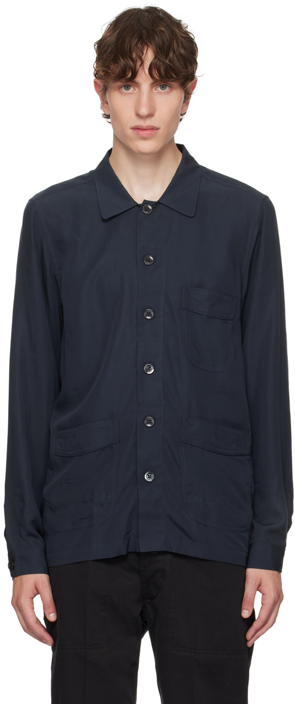 Navy Button Up Shirt by TOM FORD on Sale