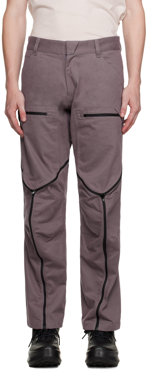 Purple Tri Zip Cargo Pants by Olly Shinder on Sale