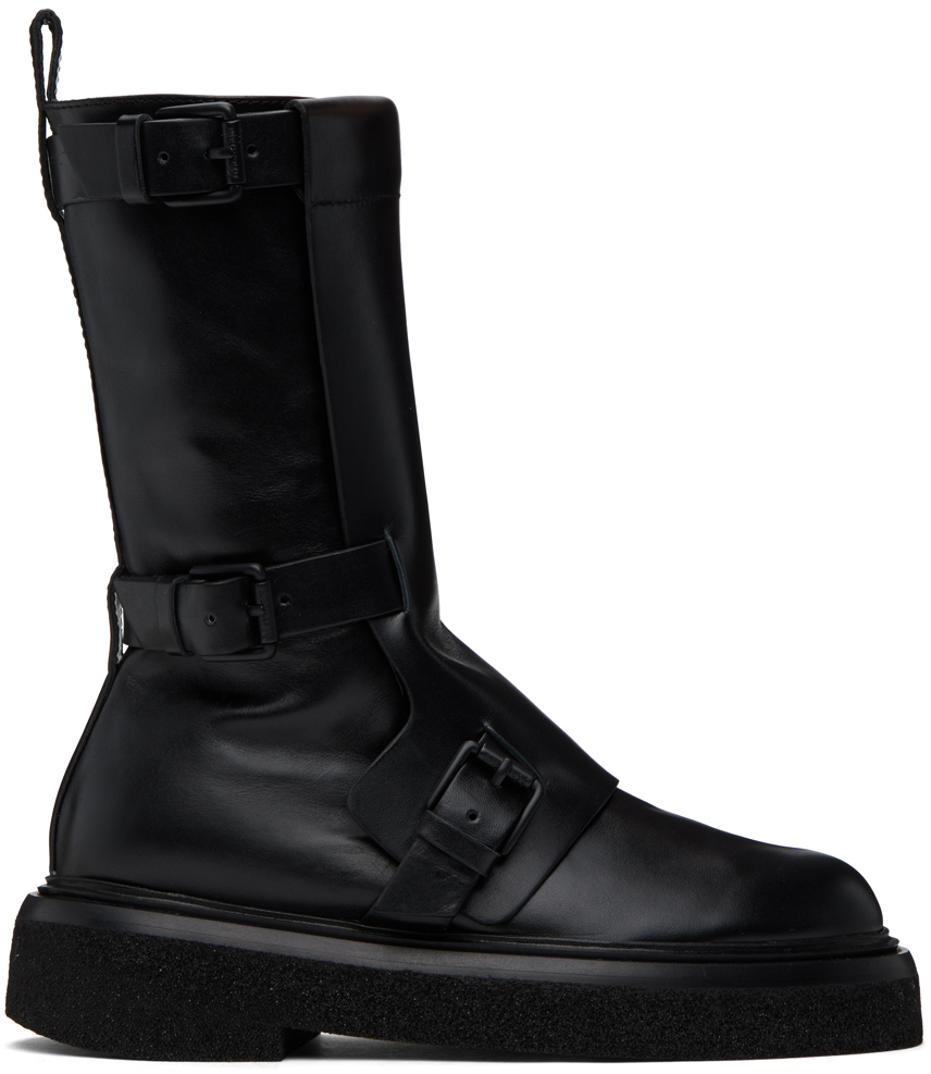 Max Mara: Bottes motard noires en cuir | SSENSE France