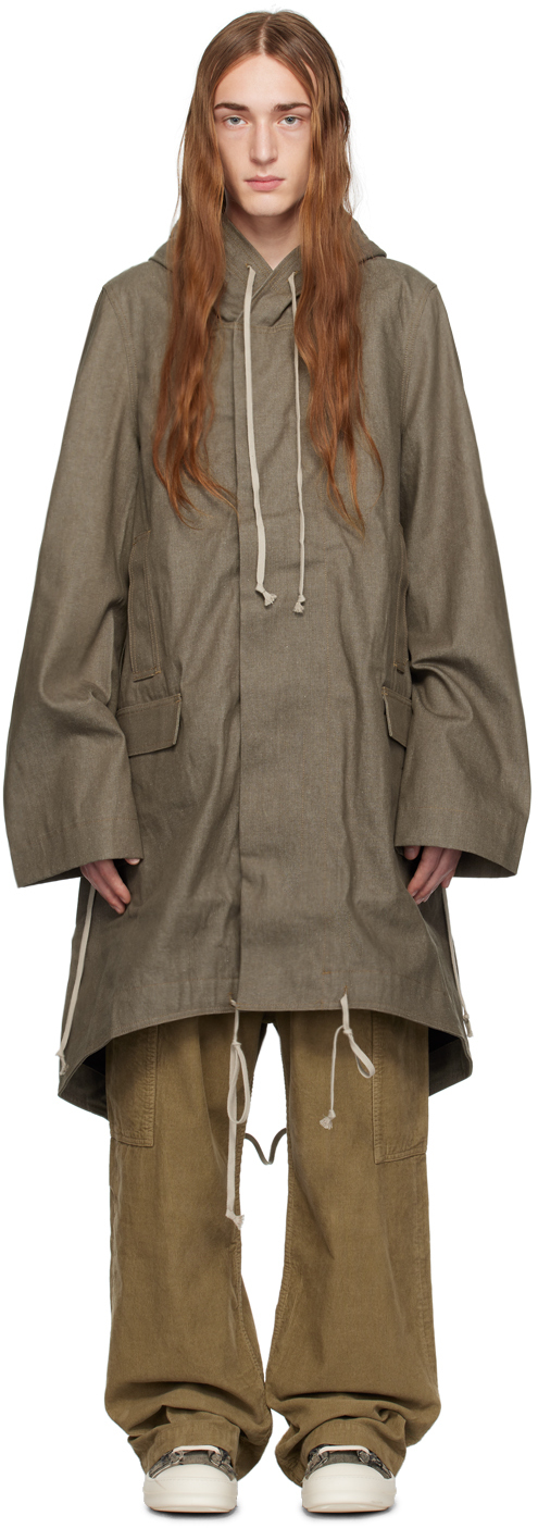 Taupe Fishtail Coat by Rick Owens DRKSHDW on Sale