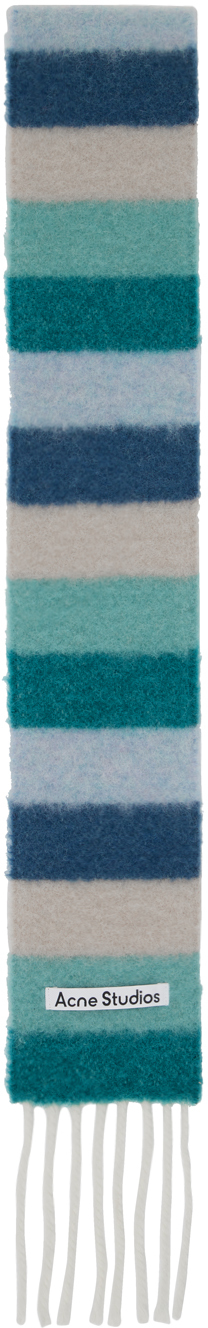 Acne Studios: Blue & Gray Skinny Fringe Scarf | SSENSE Canada