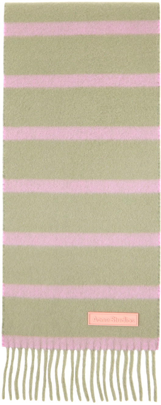 Khaki & Pink Narrow Fringe Scarf by Acne Studios on Sale