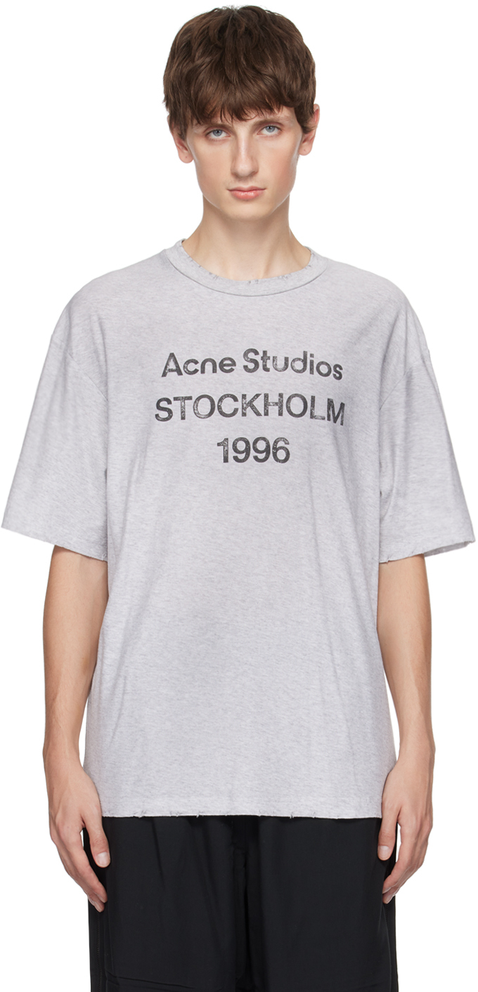 Acne Studios: Gray Printed T-Shirt | SSENSE Canada