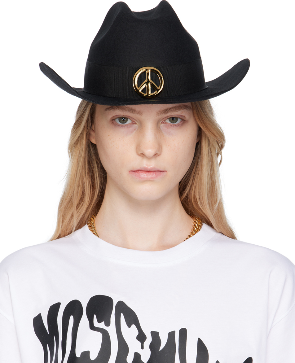 Black Peace Symbol Fedora by Moschino Jeans on Sale