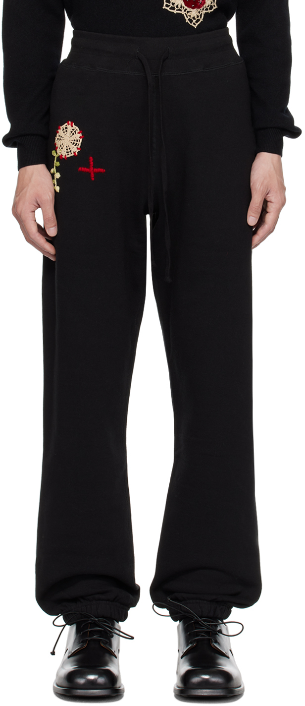 Black Embroidered Sweatpants by BENTGABLENITS on Sale