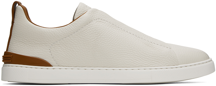 ZEGNA: Off-White & Tan Triple Stitch Sneakers | SSENSE
