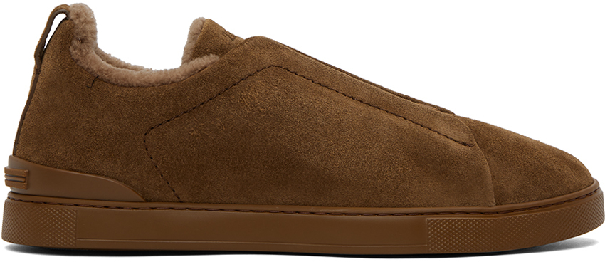 ZEGNA: Brown Triple Stitch Sneakers | SSENSE