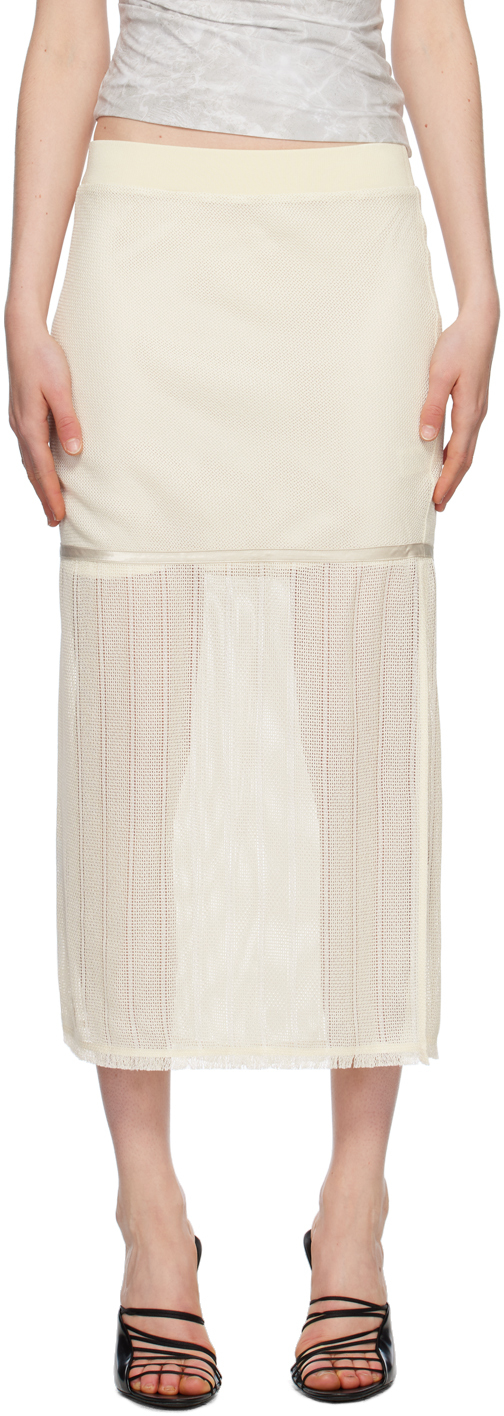 Helmut Lang: Off-White Tiered Midi Skirt | SSENSE