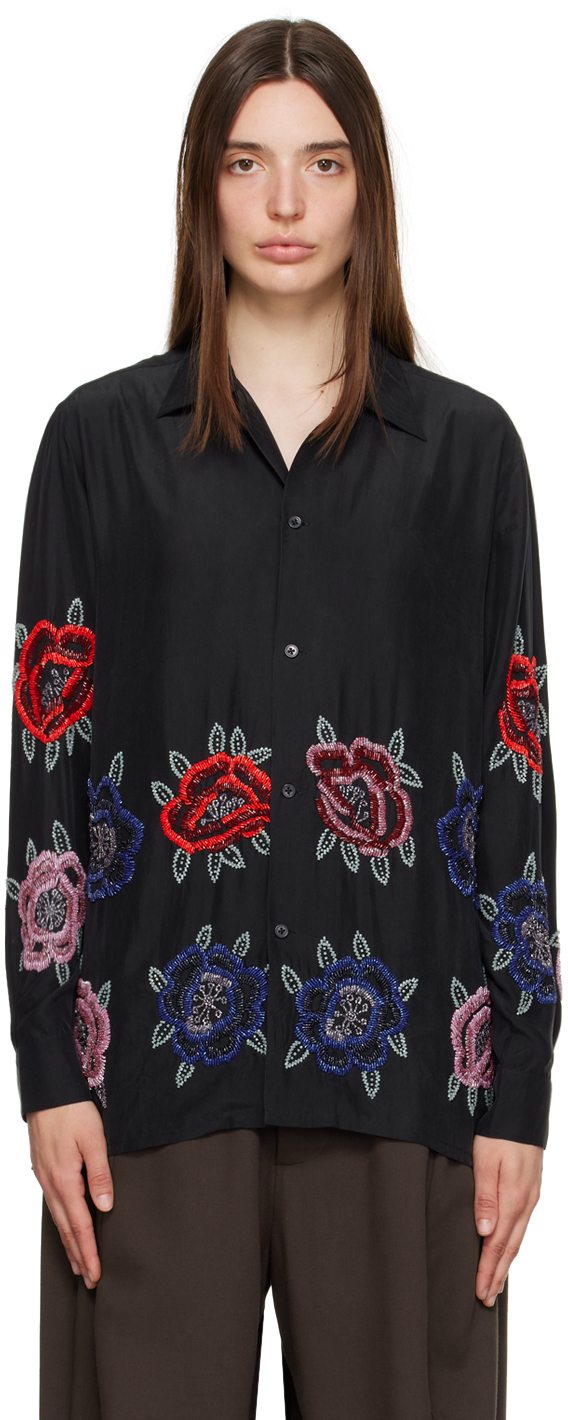 Bode: Black Beaded Poppy Shirt | SSENSE Canada