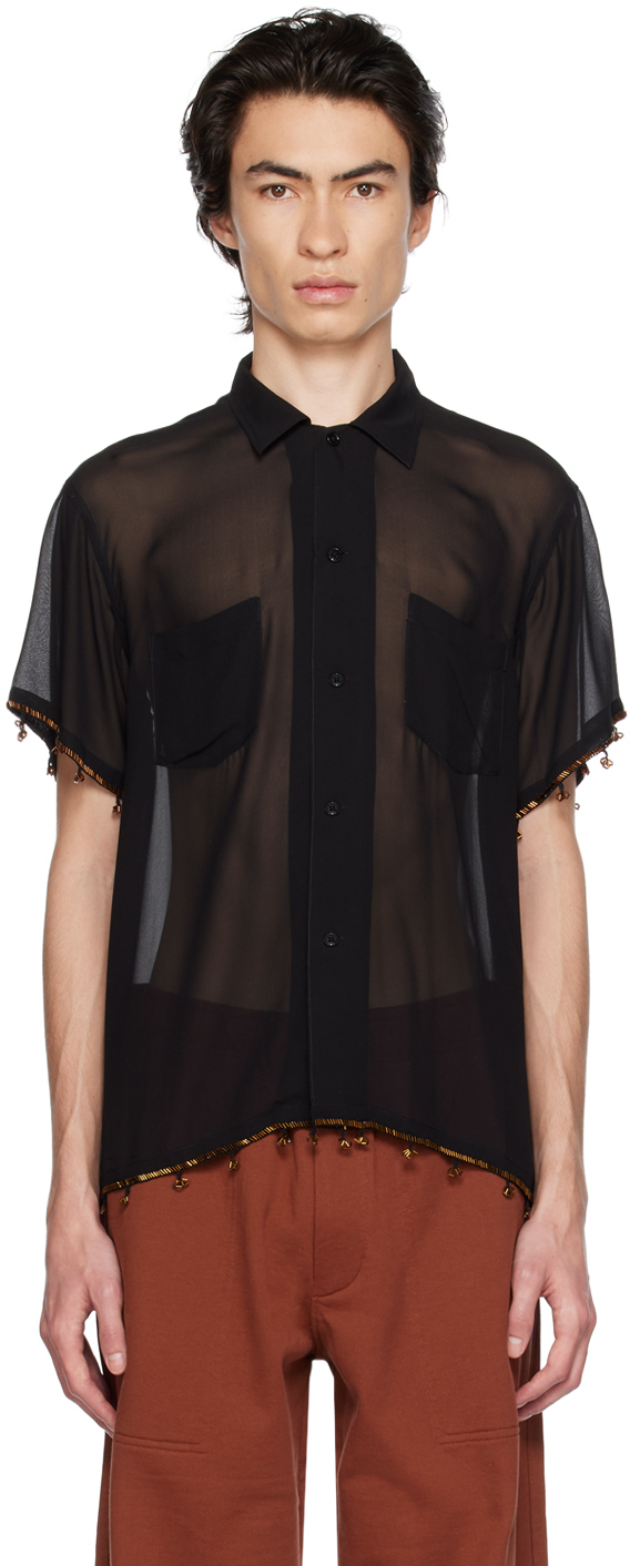 Bode: Black Bugle Bead Trim Shirt | SSENSE