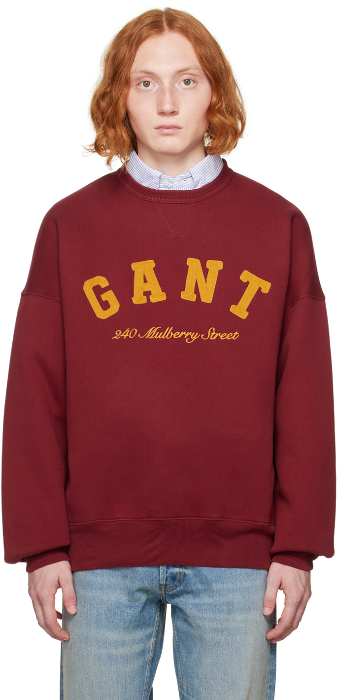 GANT: Pull molletonné rouge à logo brodé | SSENSE France