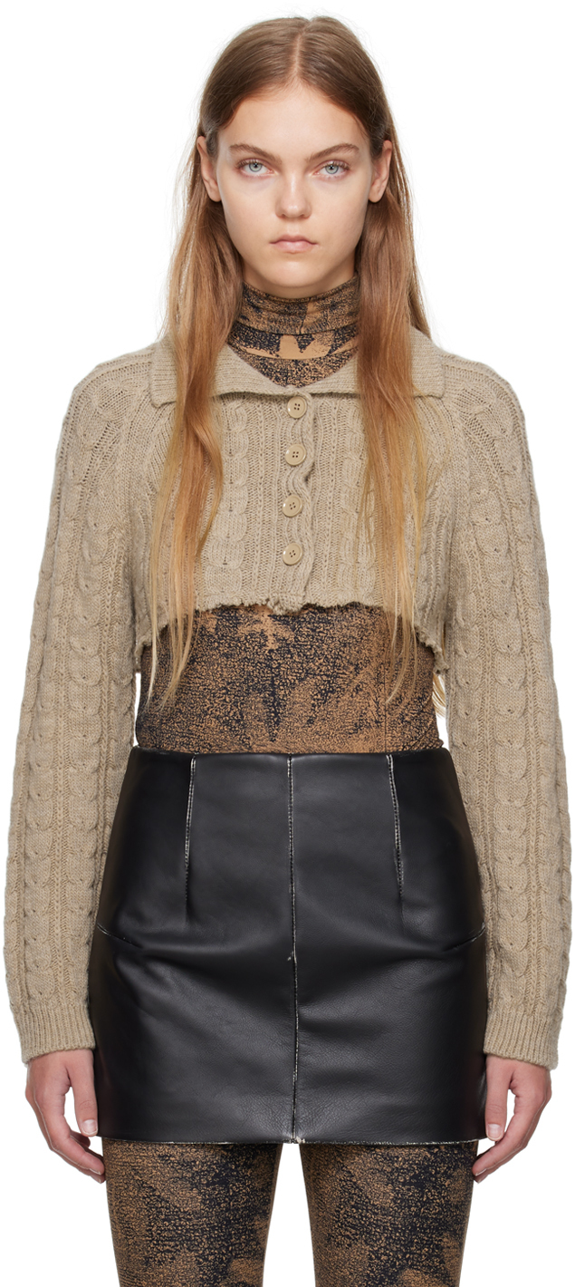 Beige Cropped Cardigan by MM6 Maison Margiela on Sale