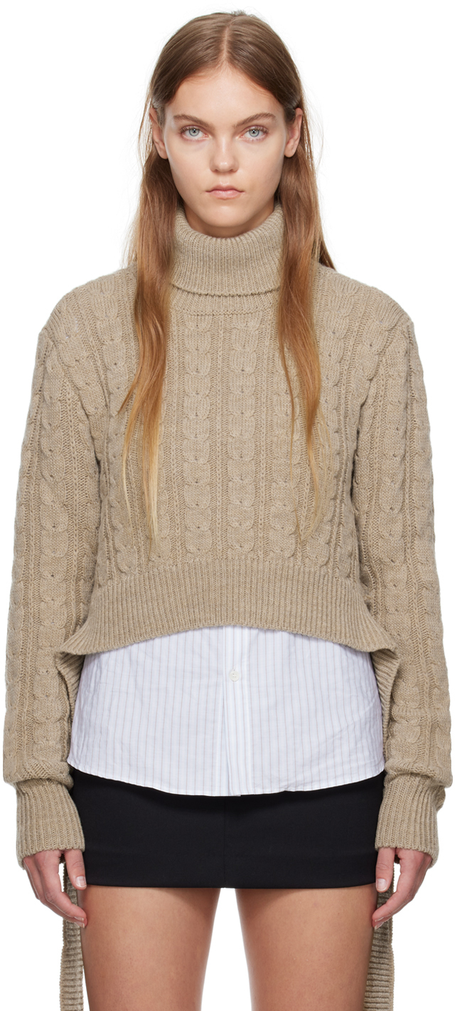 Beige Cropped Turtleneck by MM6 Maison Margiela on Sale