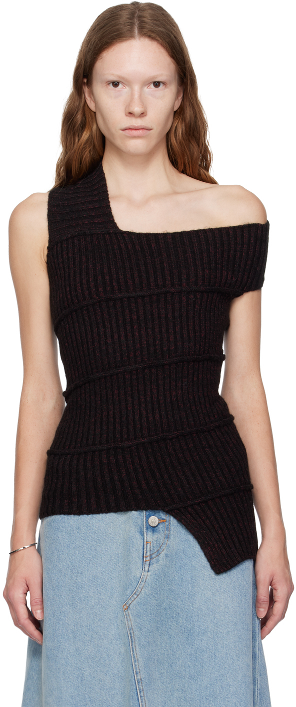 Black Asymmetrical Tank Top by MM6 Maison Margiela on Sale