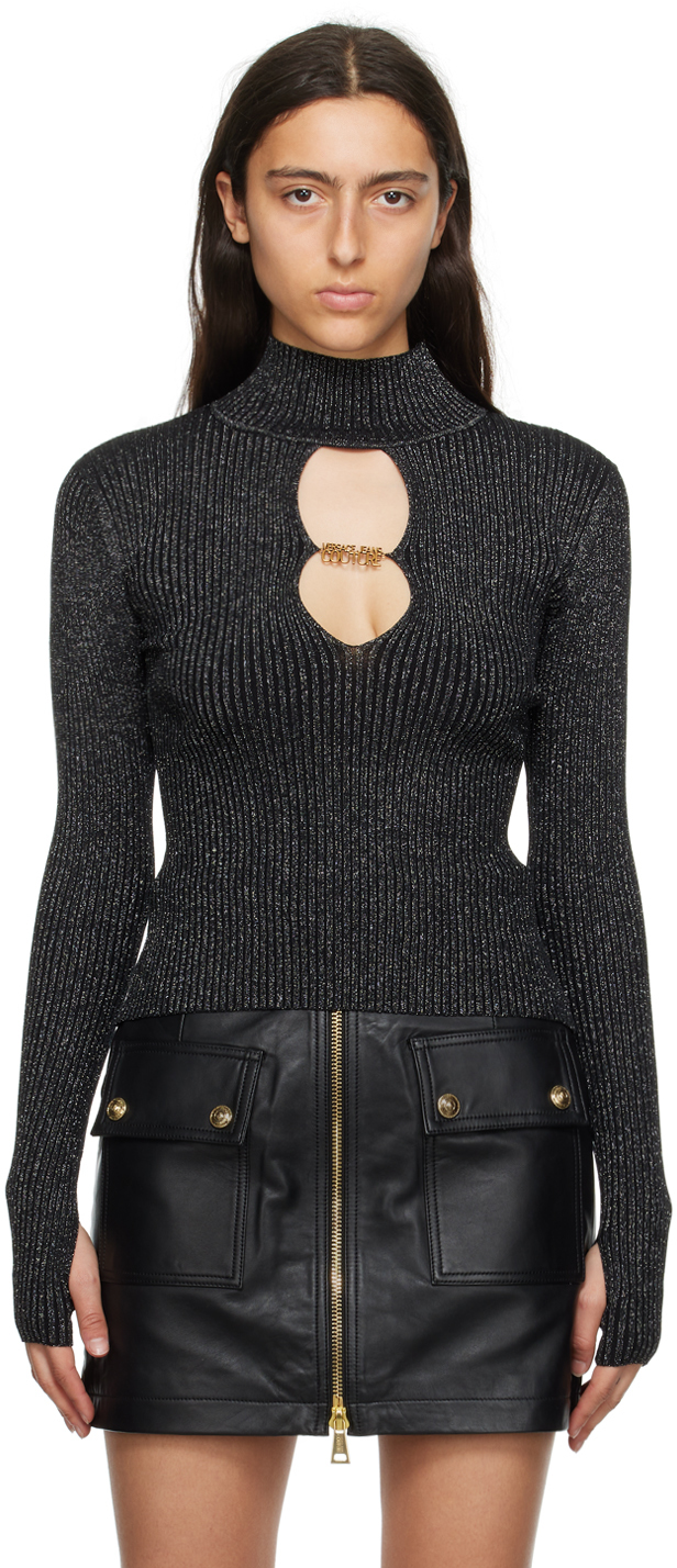 Black Rib Turtleneck by Versace Jeans Couture on Sale
