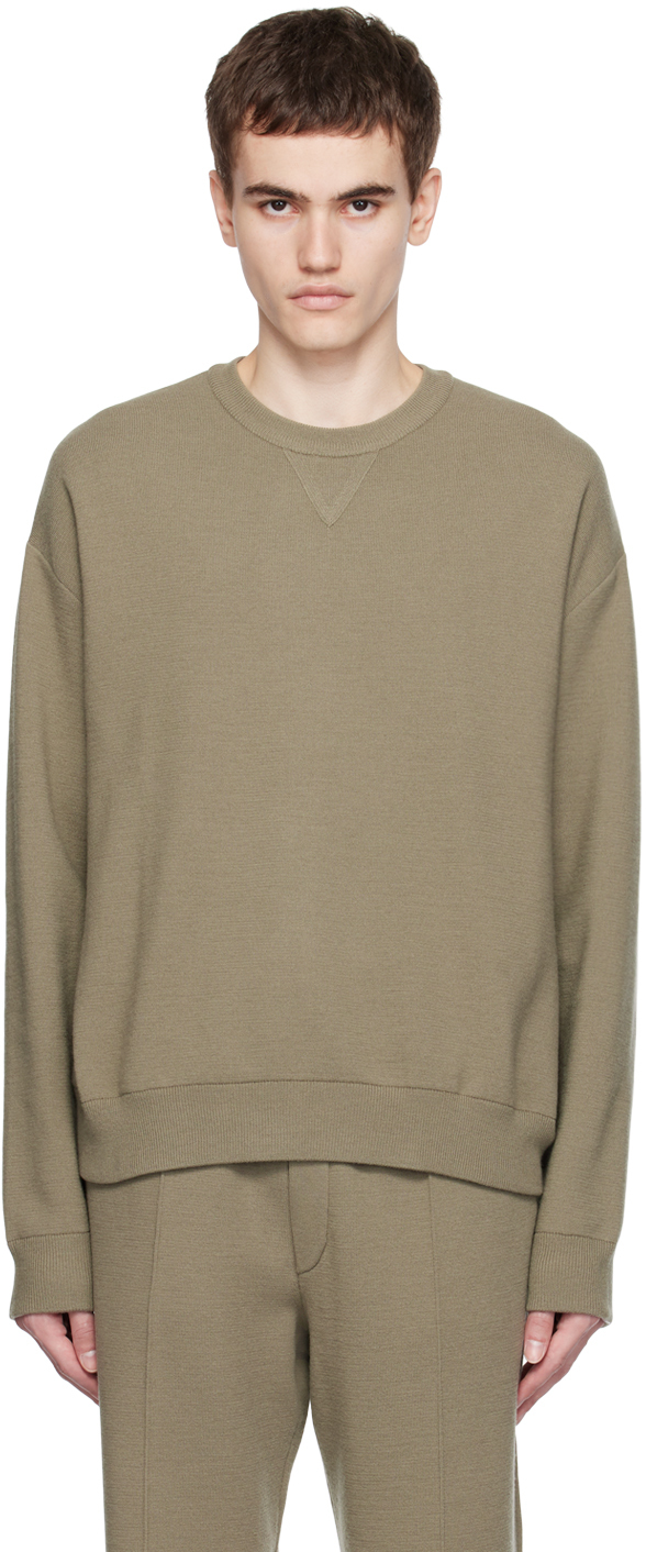Khaki Crewneck Sweater by Solid Homme on Sale