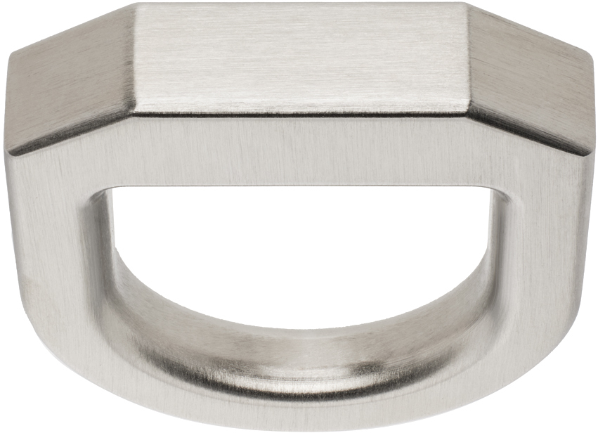 Silver Beveled Ring by Rick Owens on Sale