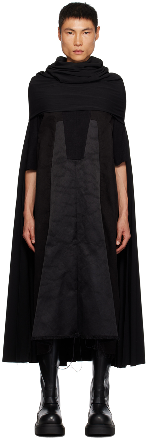 Black Cowl Neck Coat by Rick Owens on Sale