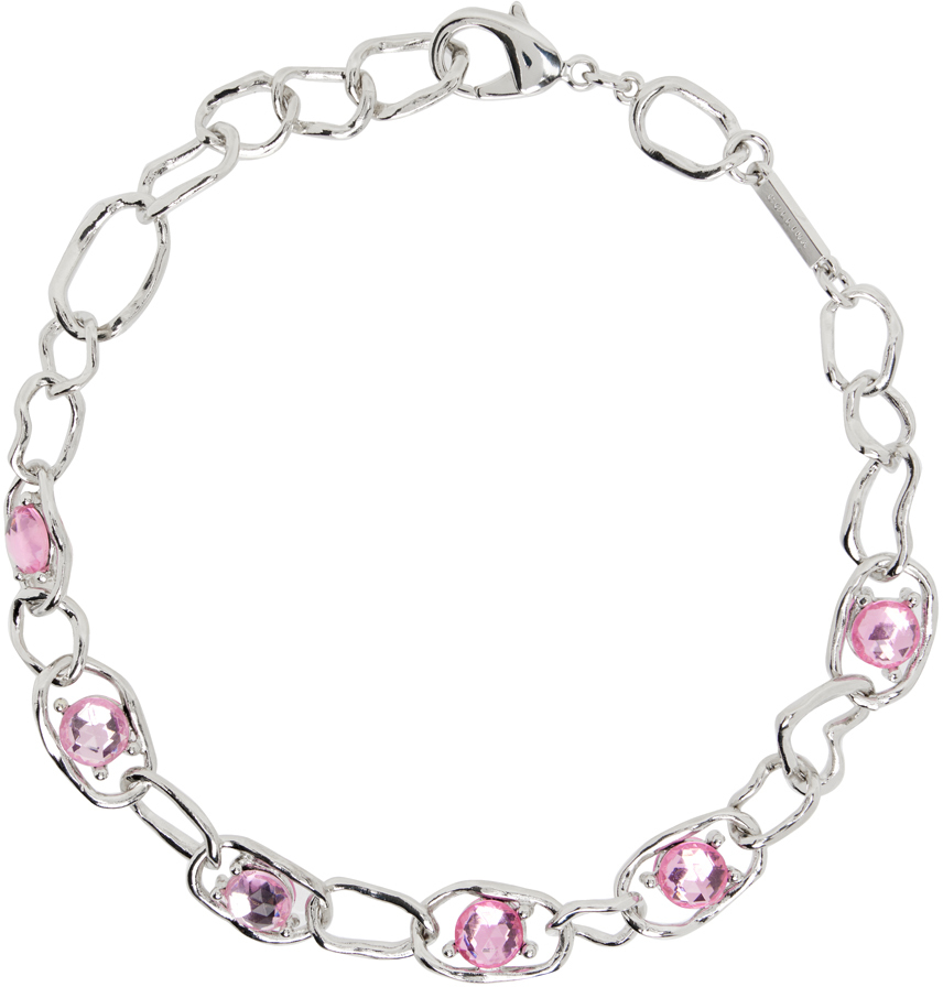 Silver & Pink Crushed Chain Necklace by Collina Strada on Sale