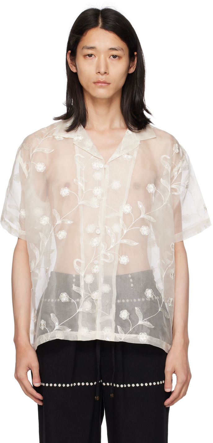 Off-White Beaded Shirt by HARAGO on Sale