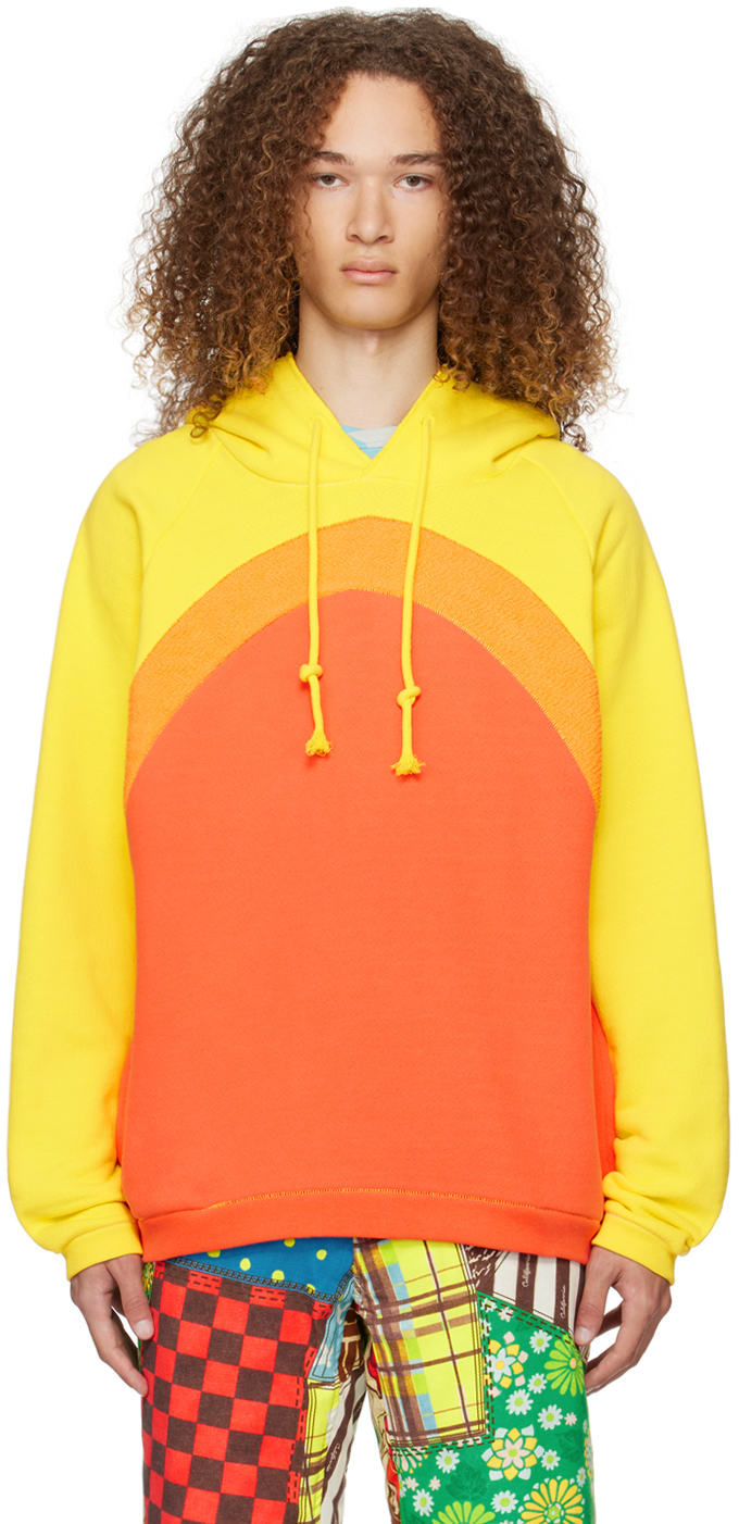 Pull à capuche jaune et orange à panneaux ERL en solde