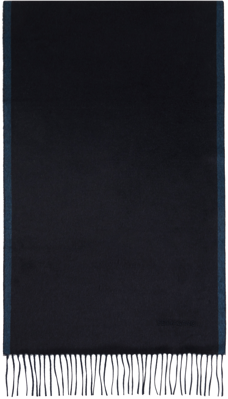Navy Fringed Scarf by Ferragamo on Sale