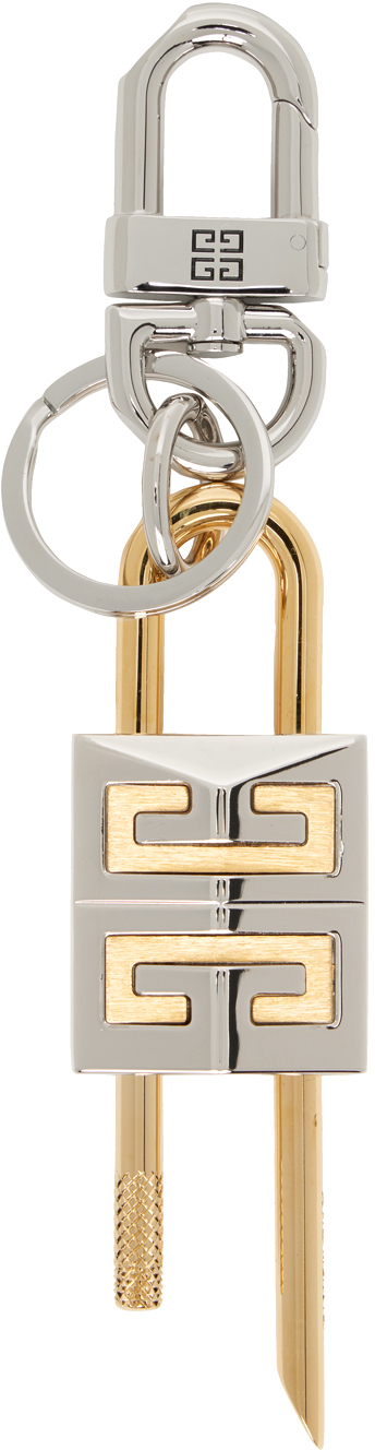 Givenchy: Silver & Gold Padlock Keychain | SSENSE Canada