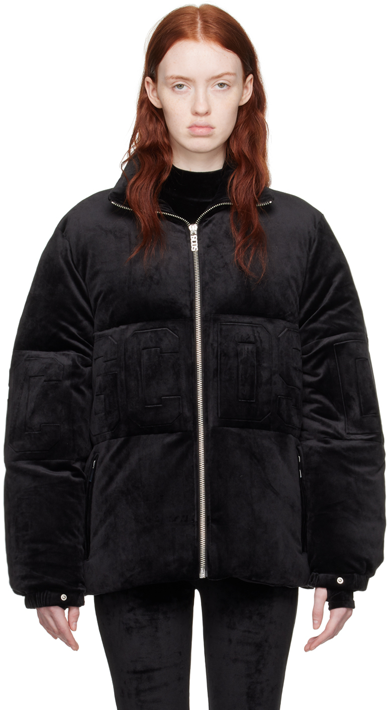 Black Embossed Down Jacket by GCDS on Sale