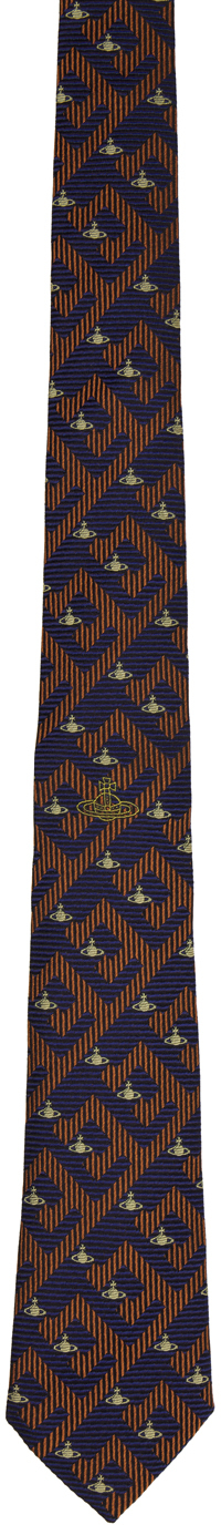 Navy & Burgundy Orb Tie by Vivienne Westwood on Sale
