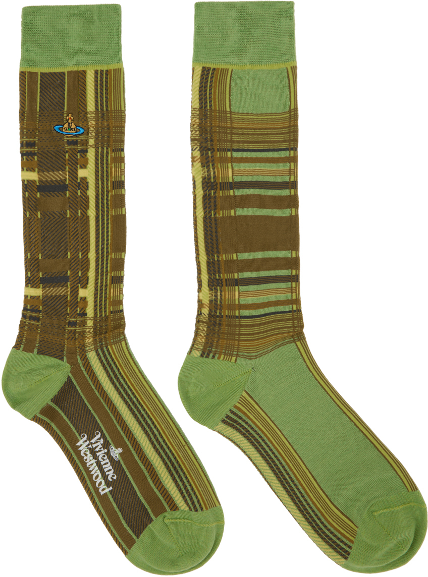Green Oversize Madras Socks by Vivienne Westwood on Sale
