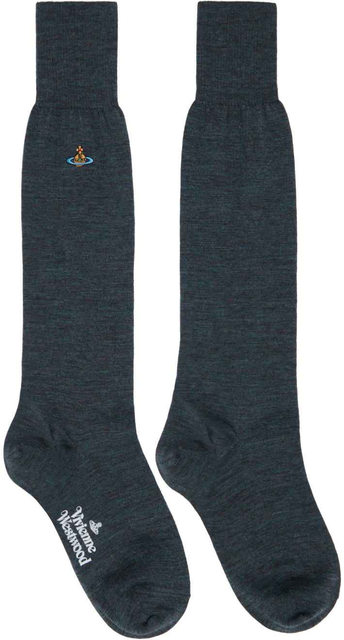Blue & Gray Uni Colour High Socks by Vivienne Westwood on Sale