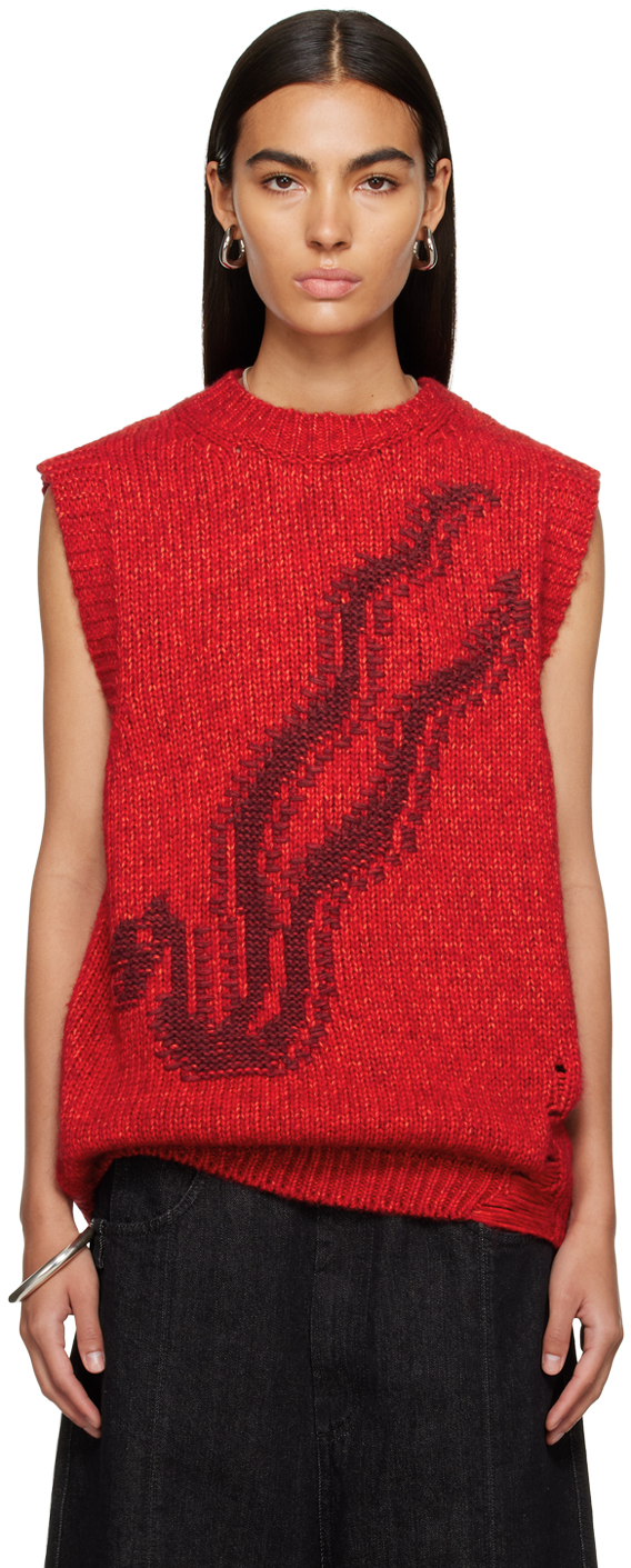 LU'U DAN: Red Intarsia Vest | SSENSE Canada