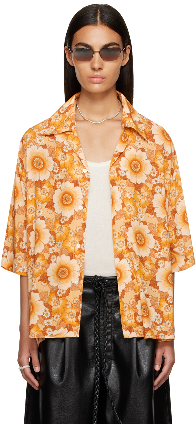 Orange Floral Shirt by LU'U DAN on Sale