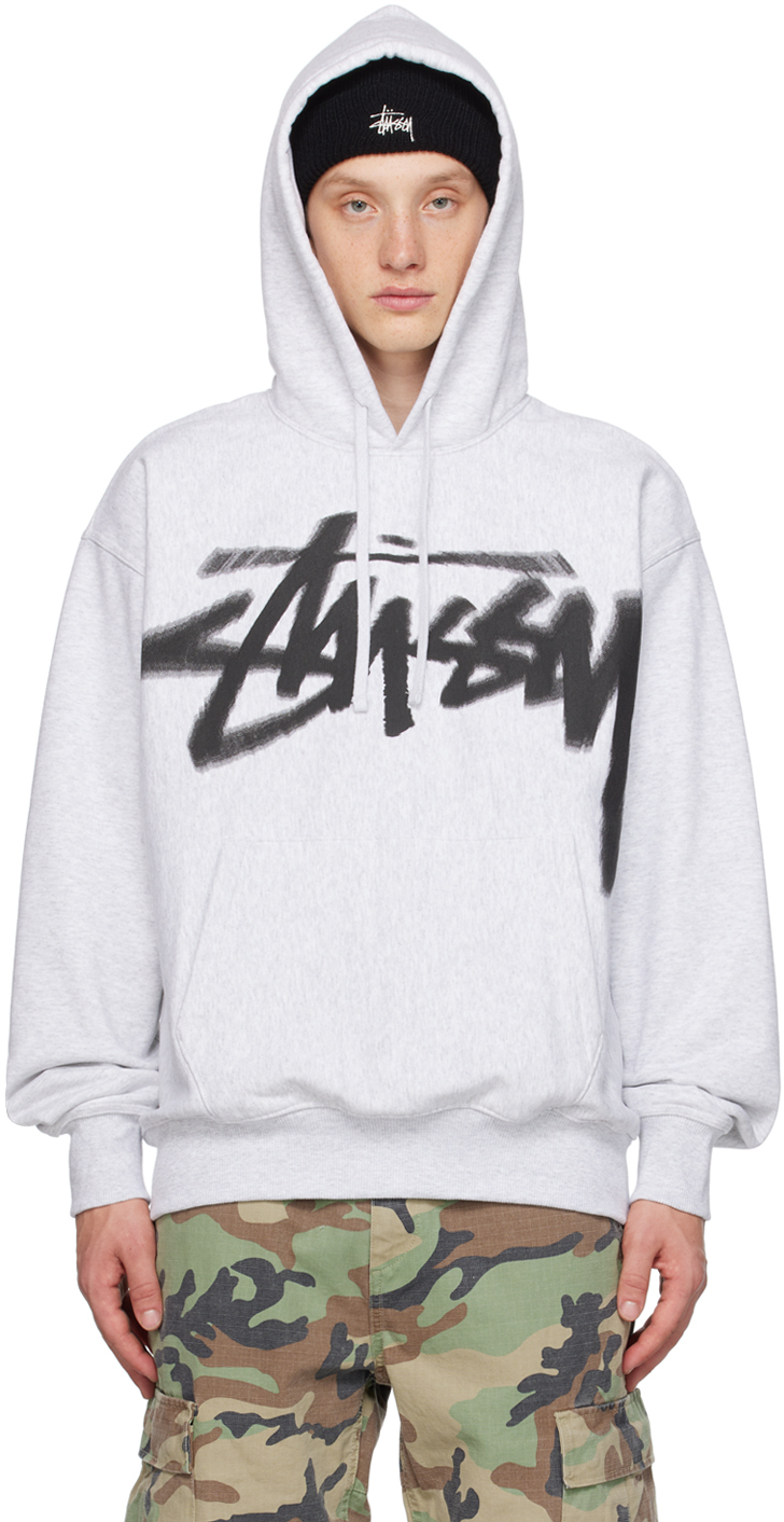 Stüssy: Gray Printed Hoodie | SSENSE