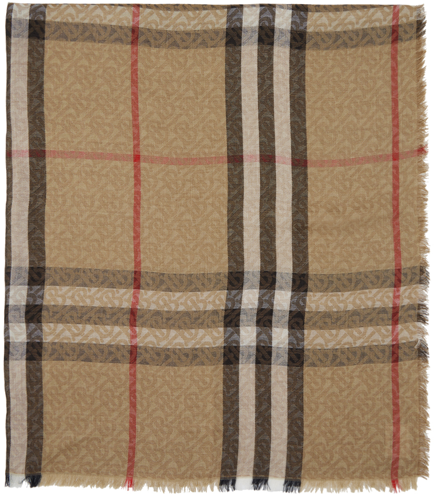 Burberry: Beige Vintage Check Monogram Scarf | SSENSE