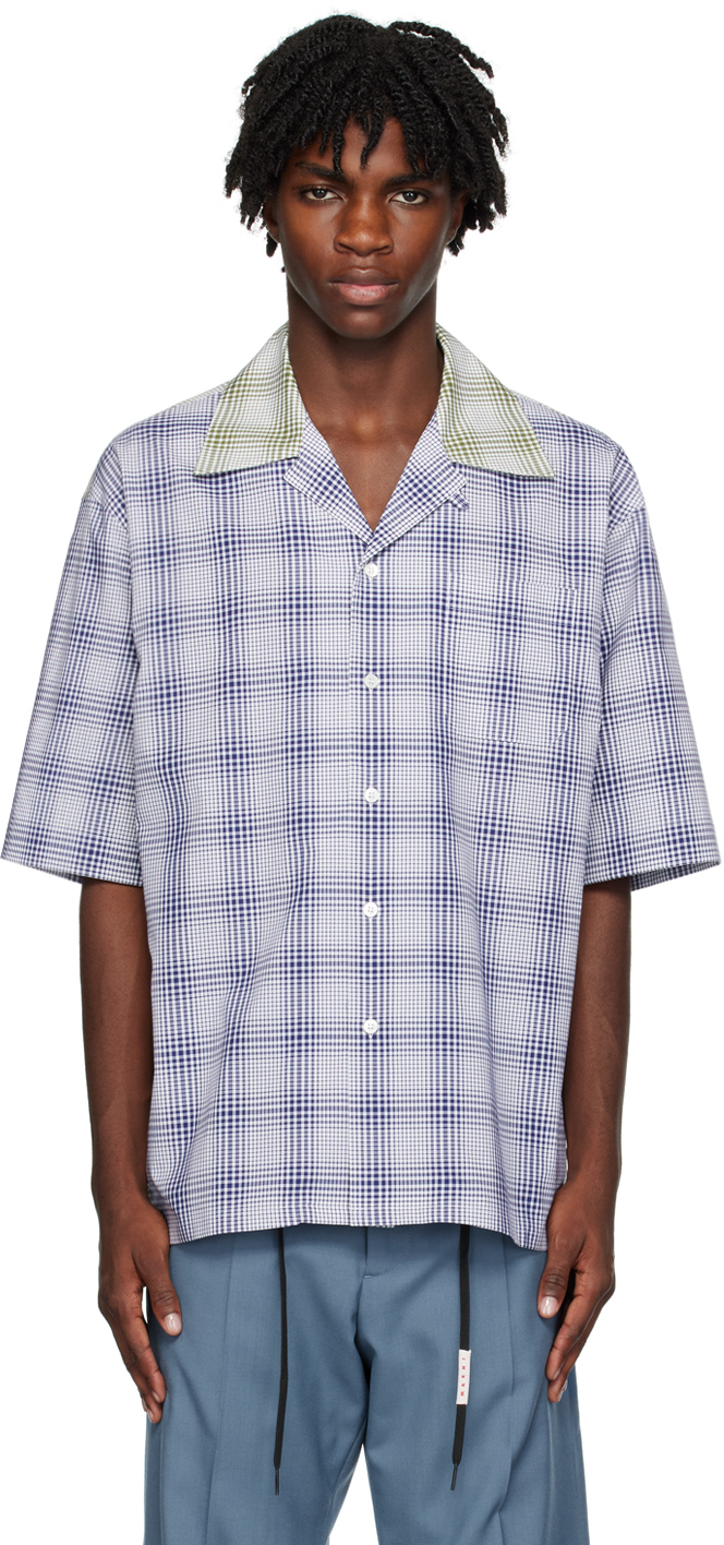 Blue & Green Check Shirt by Marni on Sale